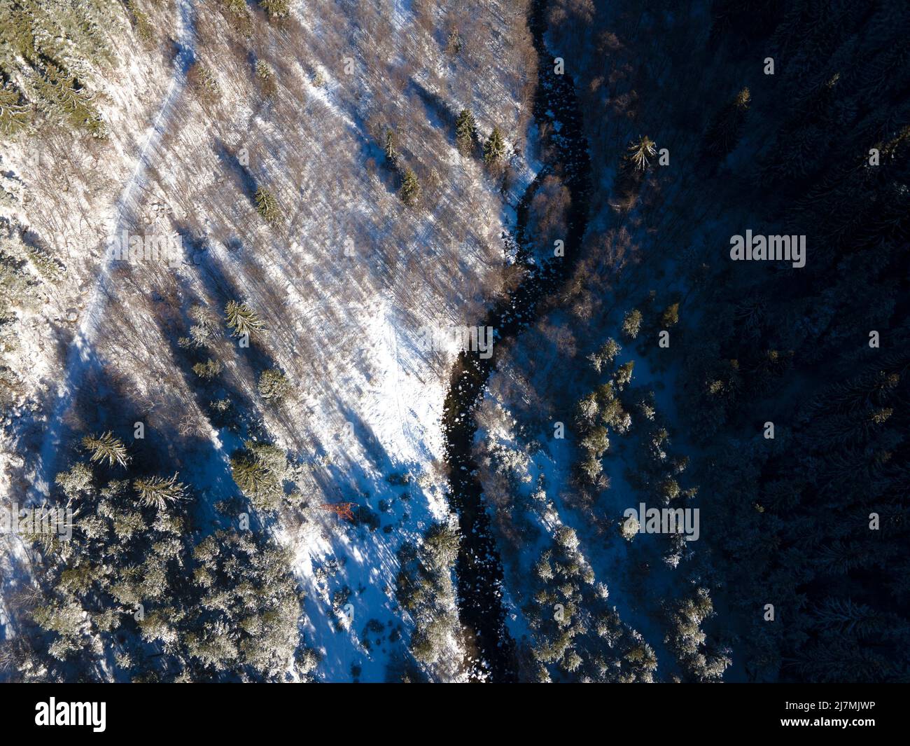 Aerial winter view of Rila Mountain near Beli Iskar river, Sofia Region ...