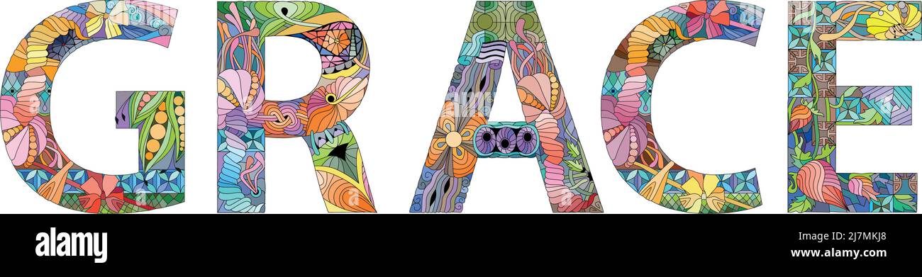 Hand-painted art design. Hand drawn illustration word GRACE for t-shirt ...