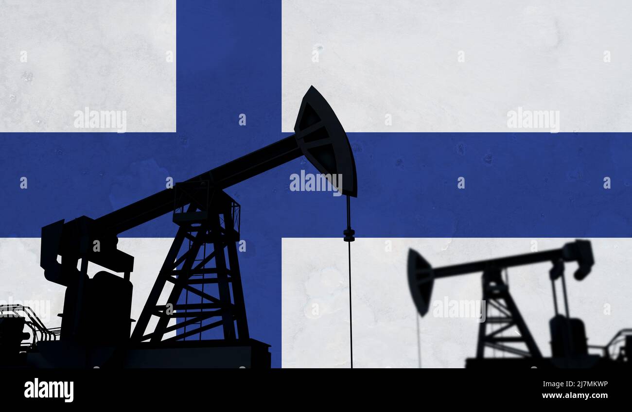 Oil and gas industry background. Oil pump silhouette against finland ...