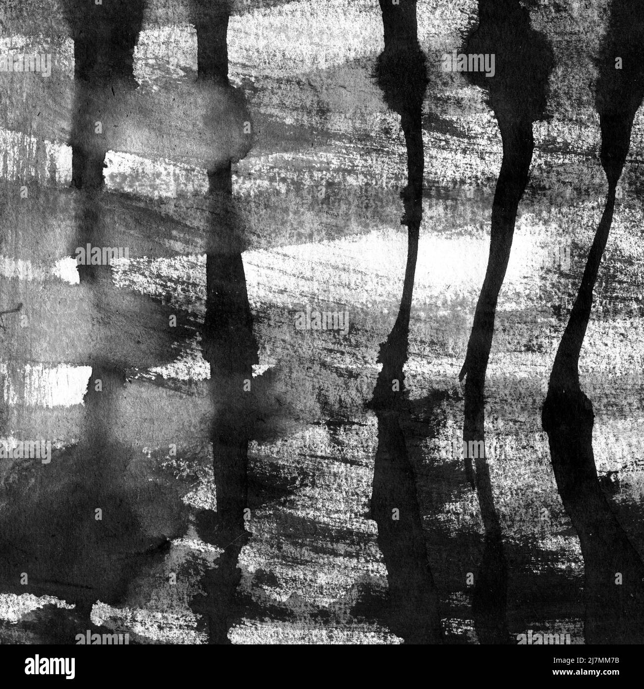 Abstract landscape ink hand drawn illustration. Black and white ink ...