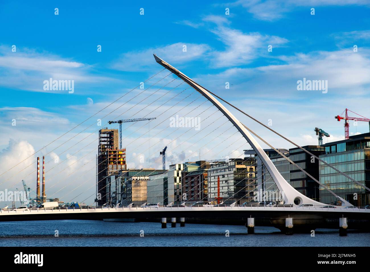 Developing modern city riverside, with modern bridges and architecture ...