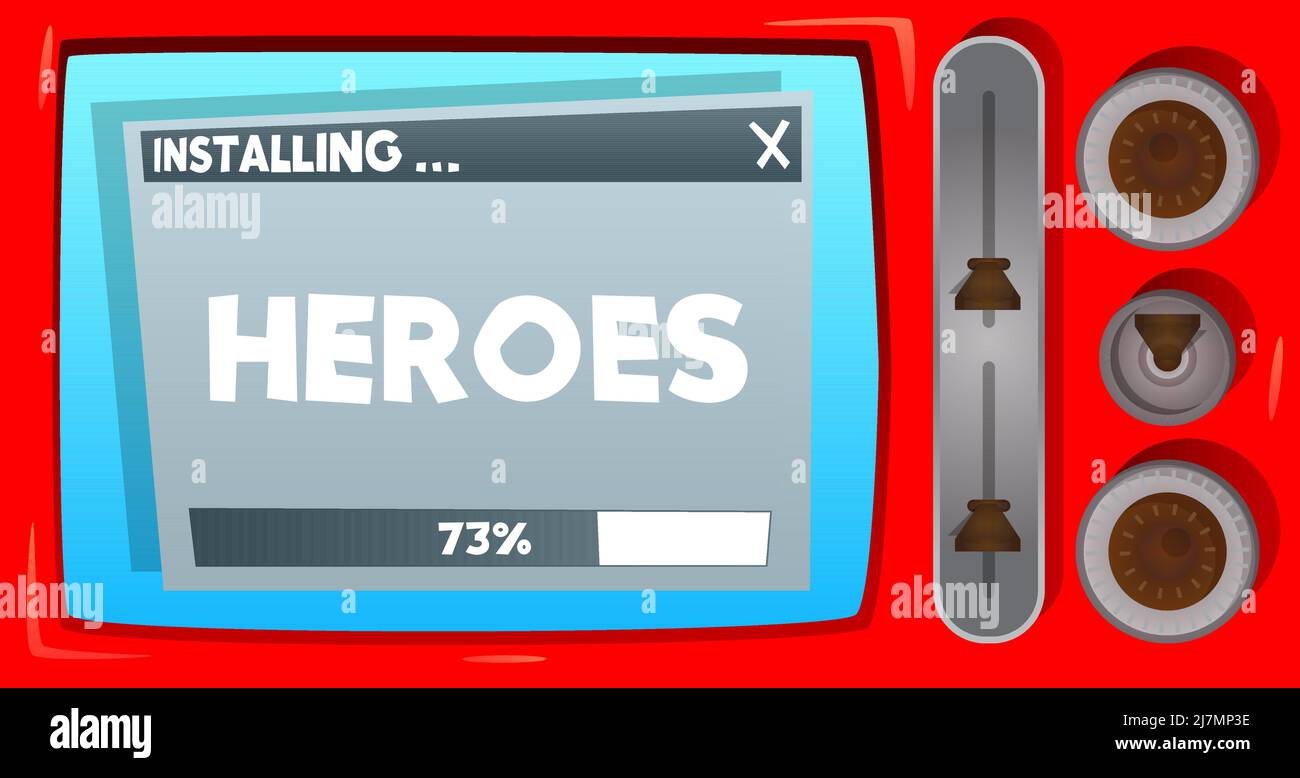 Cartoon Computer With the word Heroes. Message of a screen displaying ...