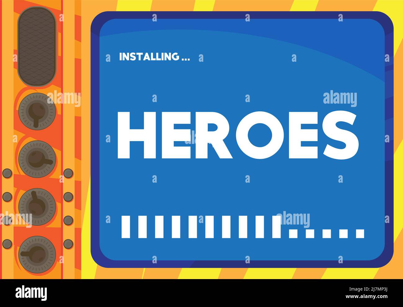 Cartoon Computer With the word Heroes. Message of a screen displaying ...