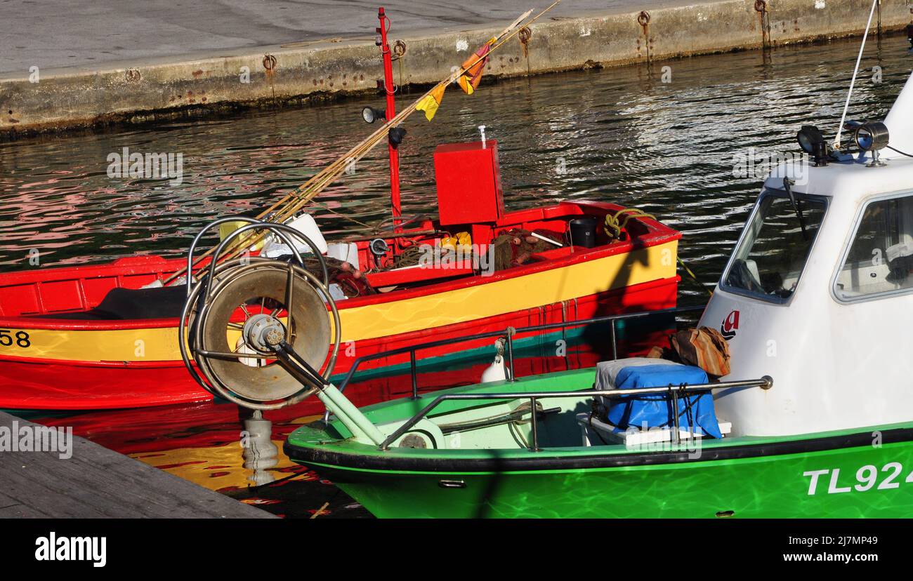 Colorful fishing boats at the port of Niel at the Presqu'ile de Giens ...