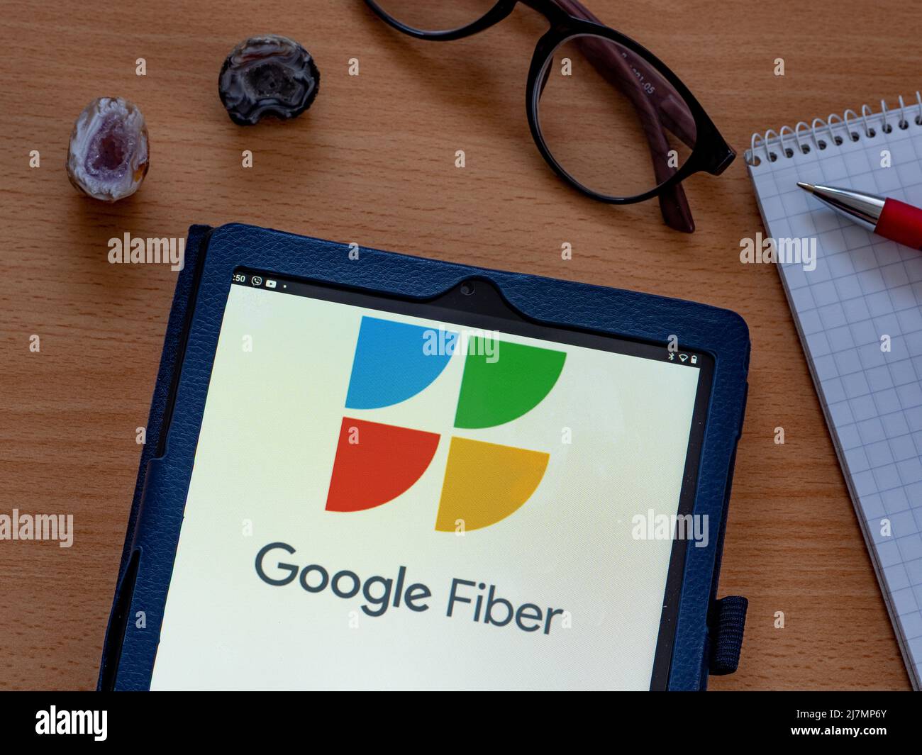 In this photo illustration Google Fiber Inc. owned by Alphabet Inc ...