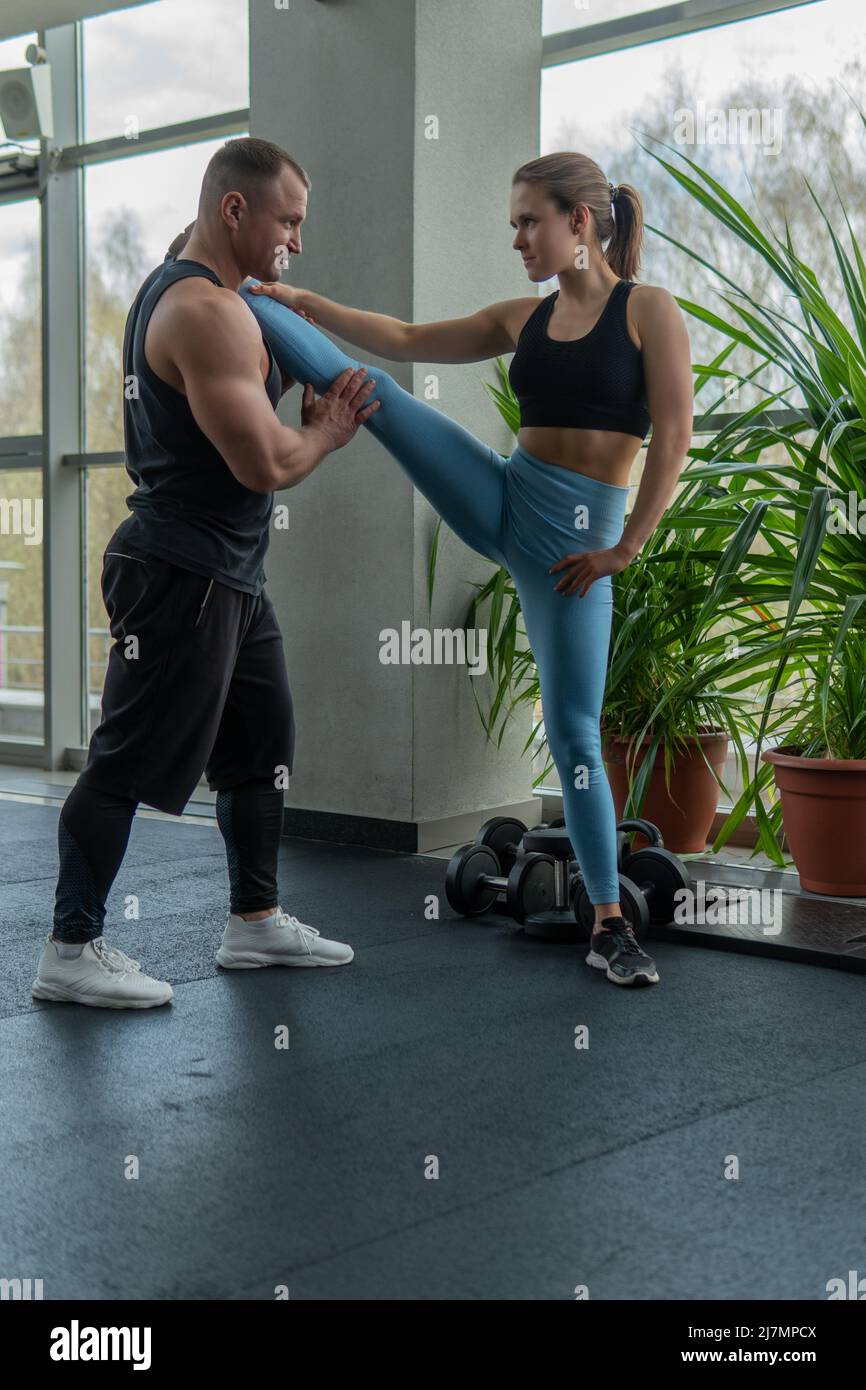 Trainer personal stretching twine healthy leg sport fitness gym ...