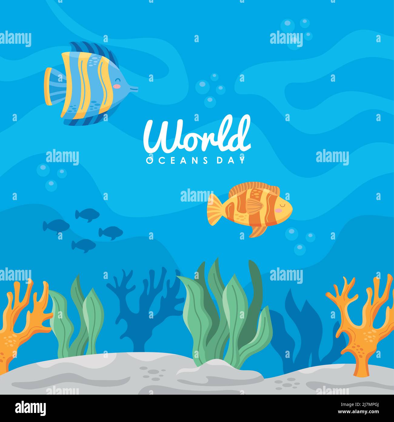 world oceans day lettering underwater scene Stock Vector Image & Art ...