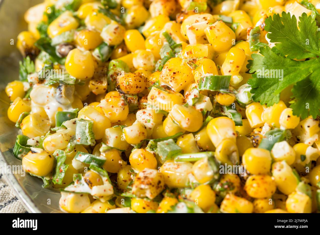 Homemade Mexican Street Corn Esquites with Lime and Chili Stock Photo ...