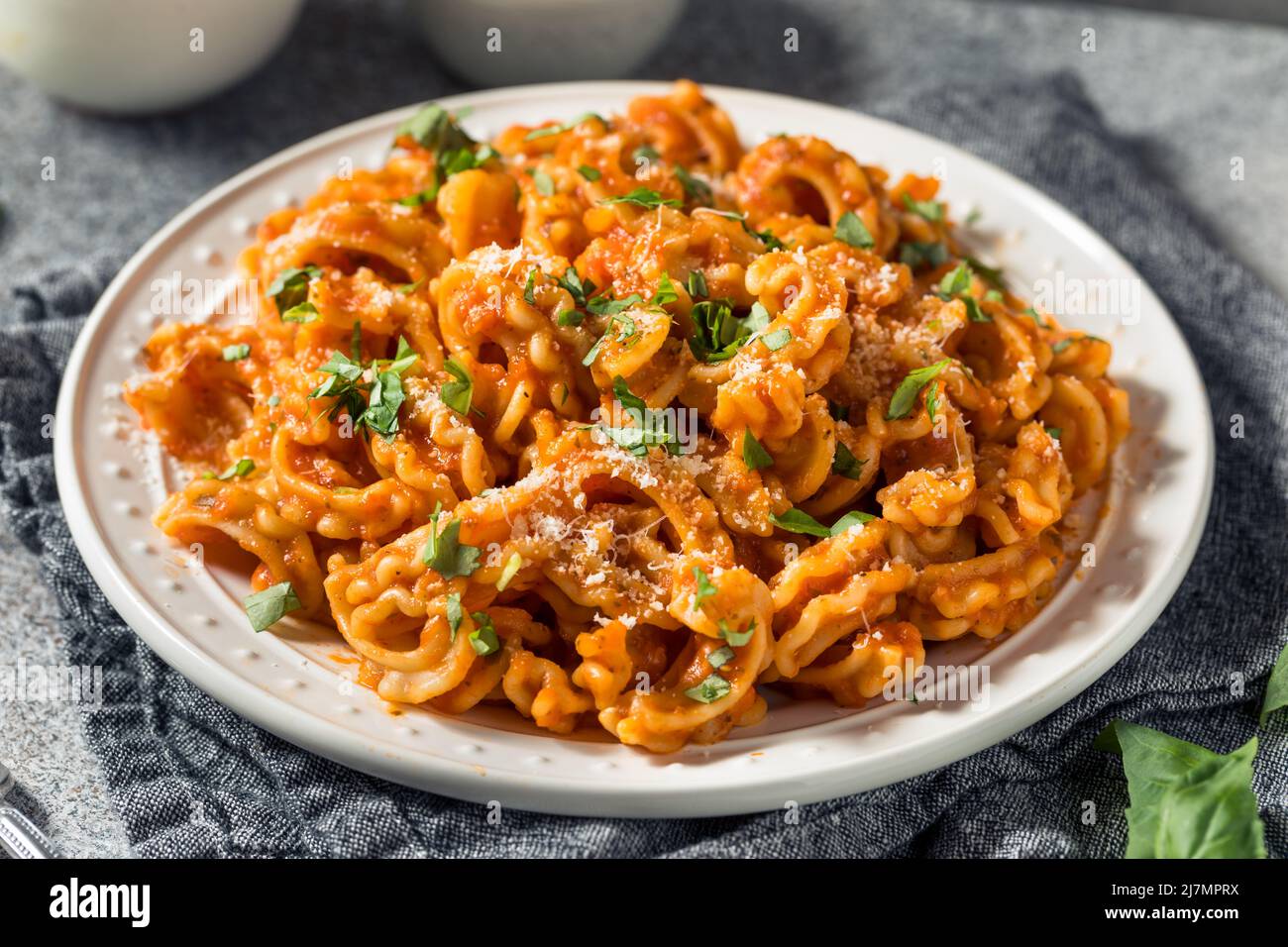 Homemade Italian Cascatelli Pasta with Tomato Sauce and Basil Stock ...