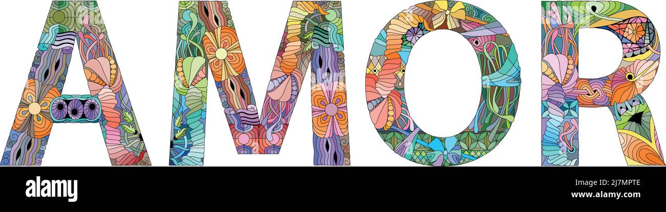 Hand-painted art design. Hand drawn illustration word AMOR for t-shirt ...