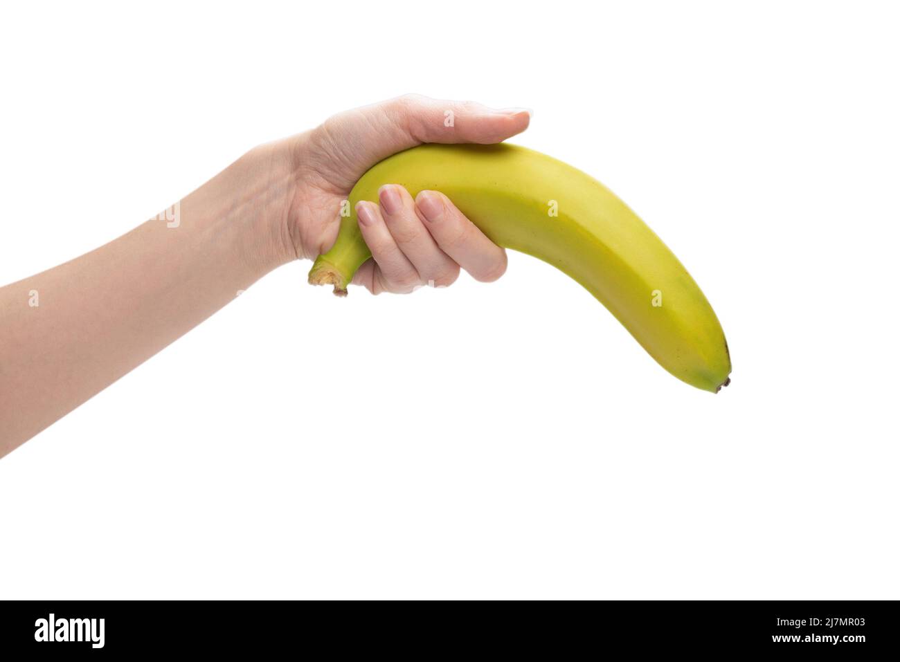 A bunch of bananas in woman hand isolated on a white background Stock ...