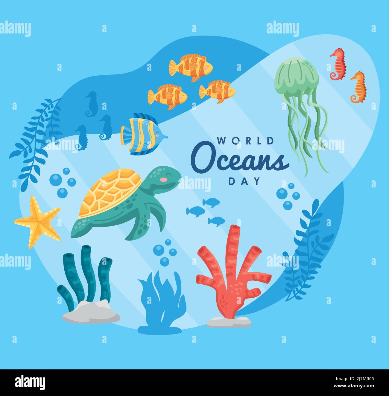 world oceans day lettering poster with sealife Stock Vector Image & Art ...