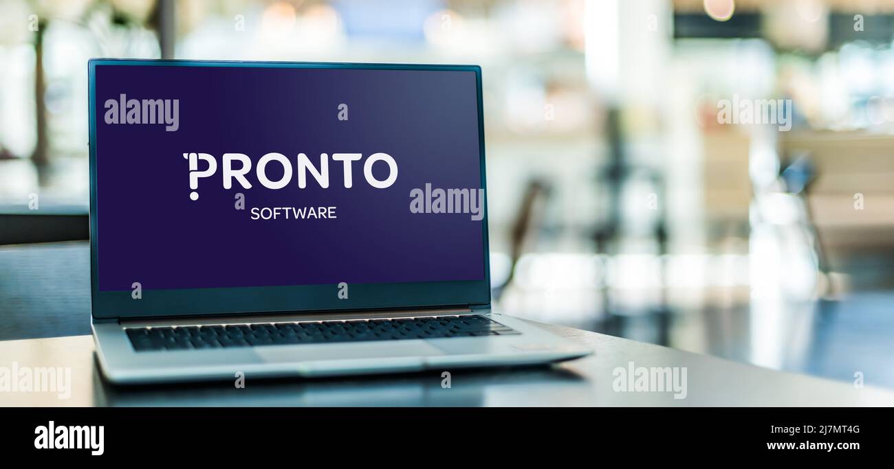 POZNAN, POL - DEC 8, 2021: Laptop computer displaying logo of Pronto ...