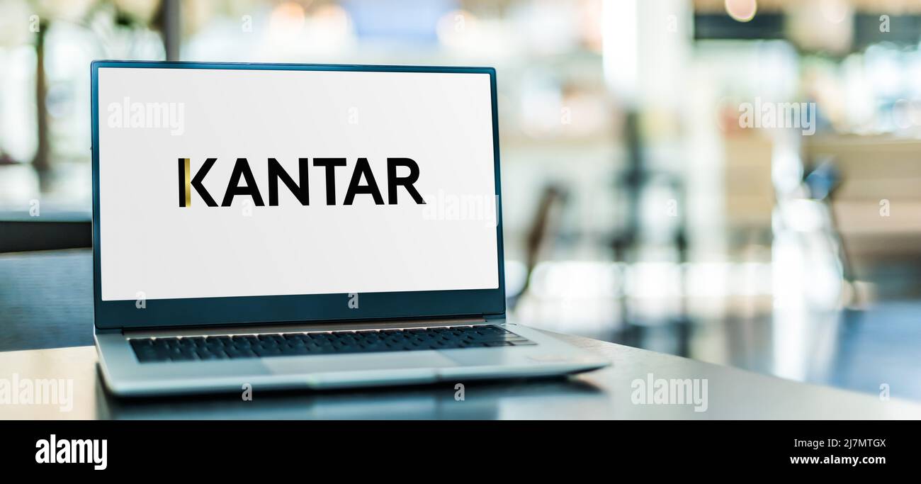 POZNAN, POL - FEB 25, 2022: Laptop computer displaying logo of Kantar ...