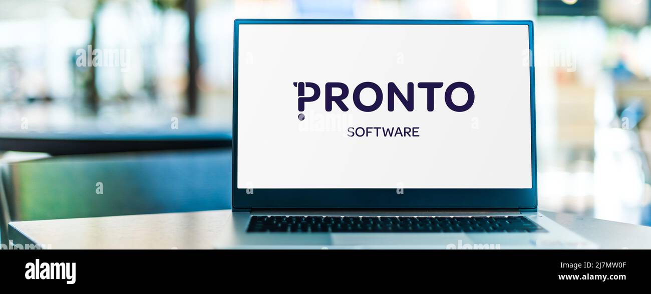 POZNAN, POL - DEC 8, 2021: Laptop computer displaying logo of Pronto ...
