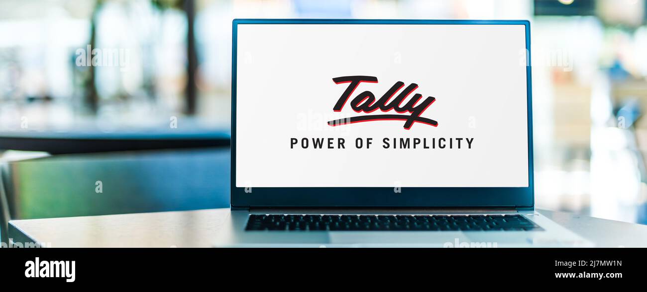POZNAN, POL - DEC 8, 2021: Laptop computer displaying logo of Tally ...