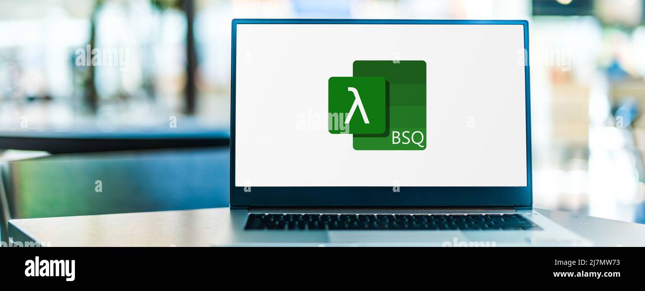 POZNAN, POL - FEB 9, 2022: Laptop computer displaying logo of Bosque ... POZNAN, POL - FEB 9, 2022: Laptop computer displaying logo of Bosque ...