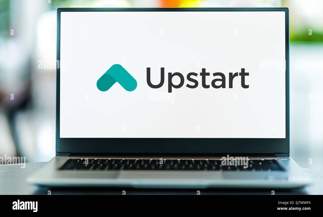 POZNAN, POL - OCT 13, 2021: Laptop computer displaying logo of Upstart ...