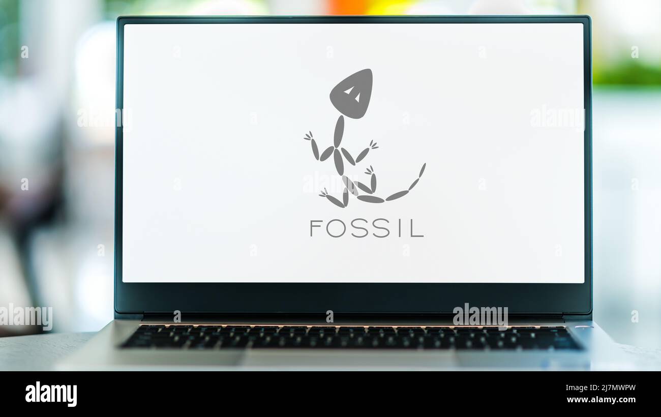 POZNAN, POL - DEC 8, 2021: Laptop computer displaying logo of Fossil, a ...