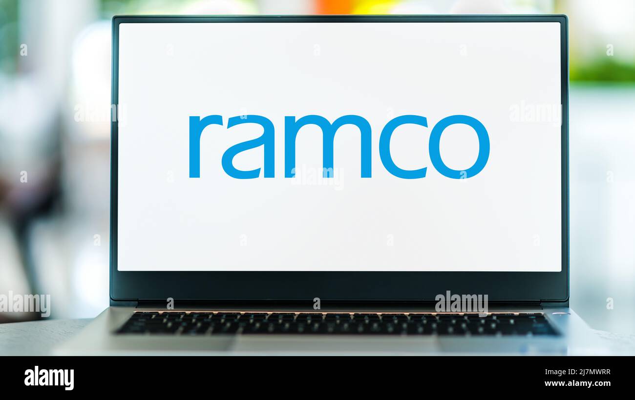 POZNAN, POL - DEC 8, 2021: Laptop computer displaying logo of Ramco ...