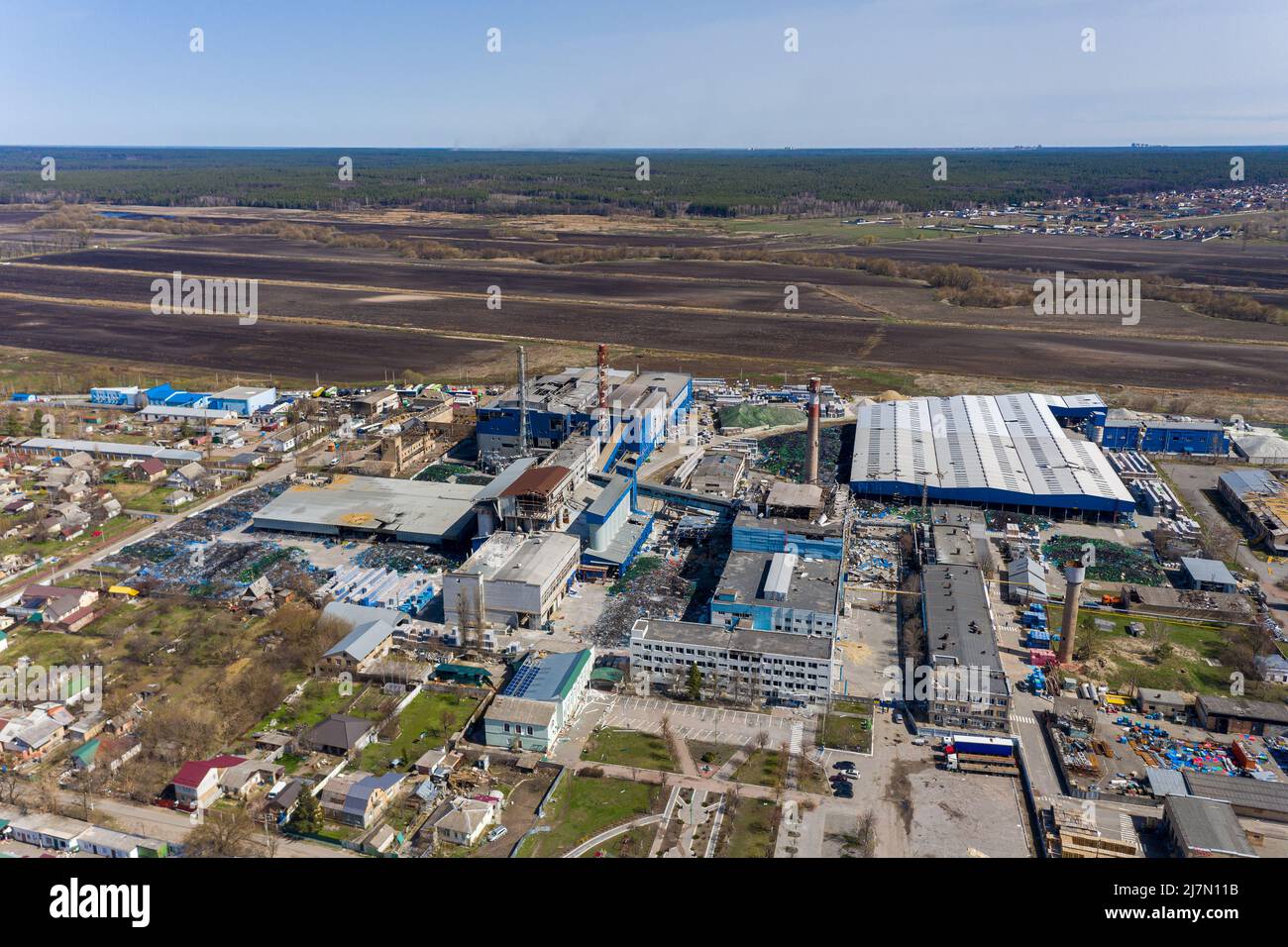 Top view of the destroyed glass factory. The glass factory was ...