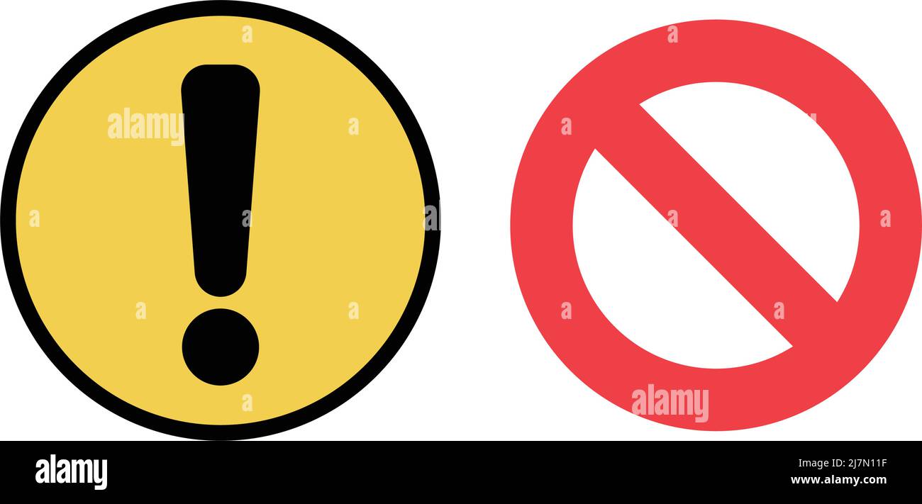 Set of exclamation mark and stop sign icons related to caution and ...