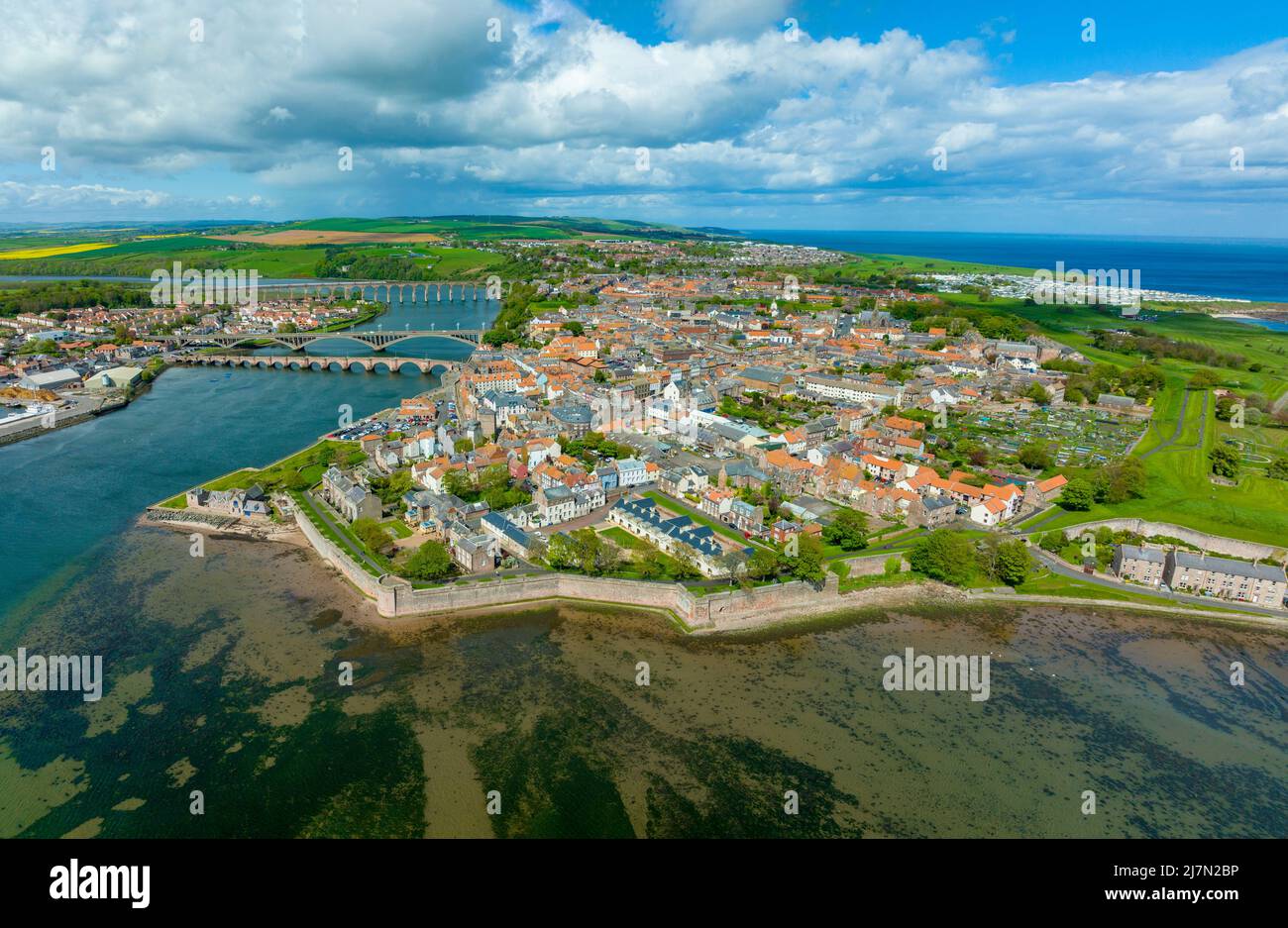 Aerial view of town centre of Berwick upon Tweed in Northumberland ...