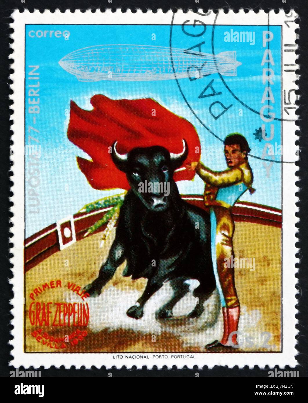 PARAGUAY - CIRCA 1977: a stamp printed in Paraguay shows Bull Fighter ...