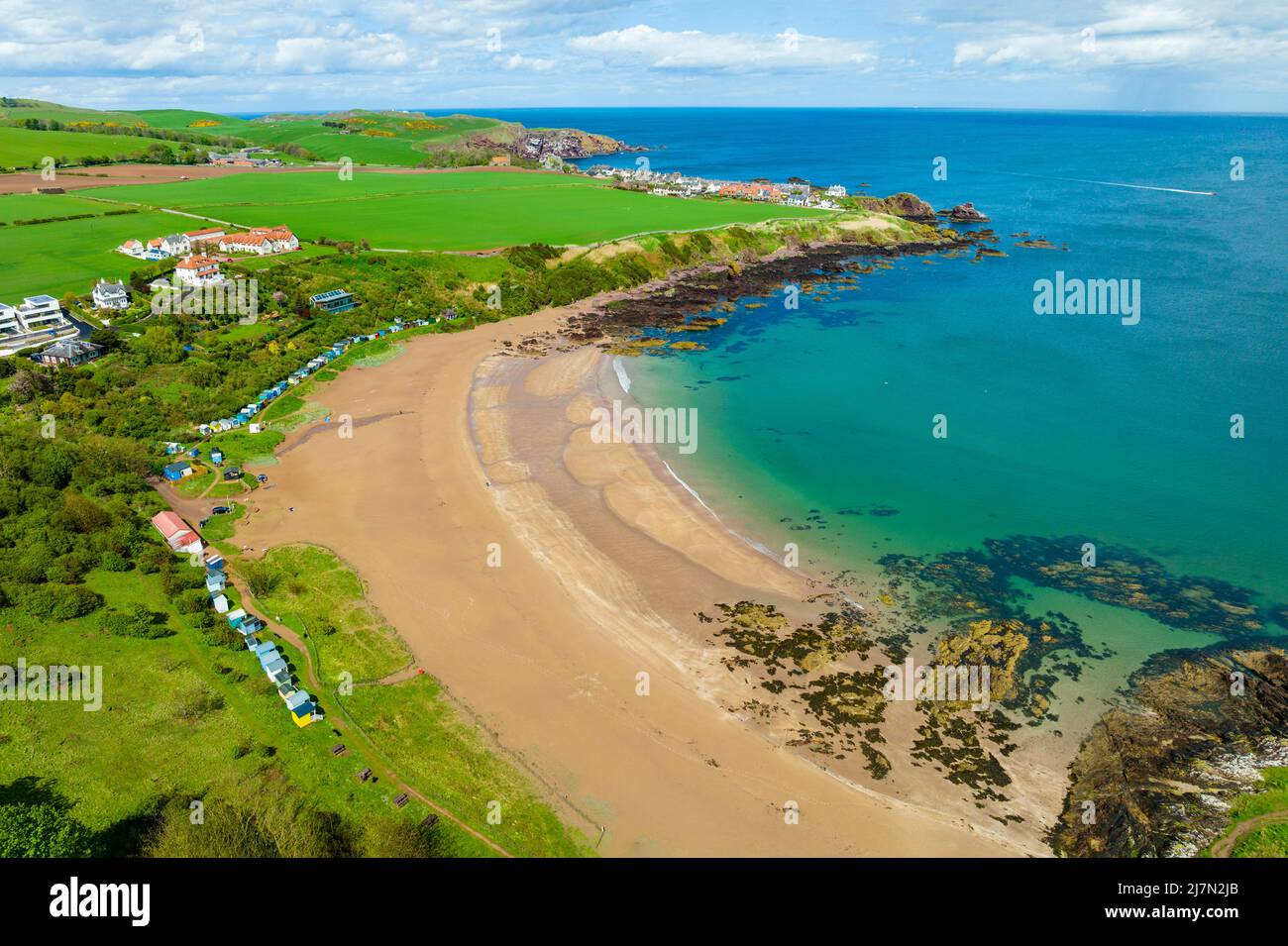 Aerial view of Coldingham Sands beach at Coldingham Bay, Berwickshire ...