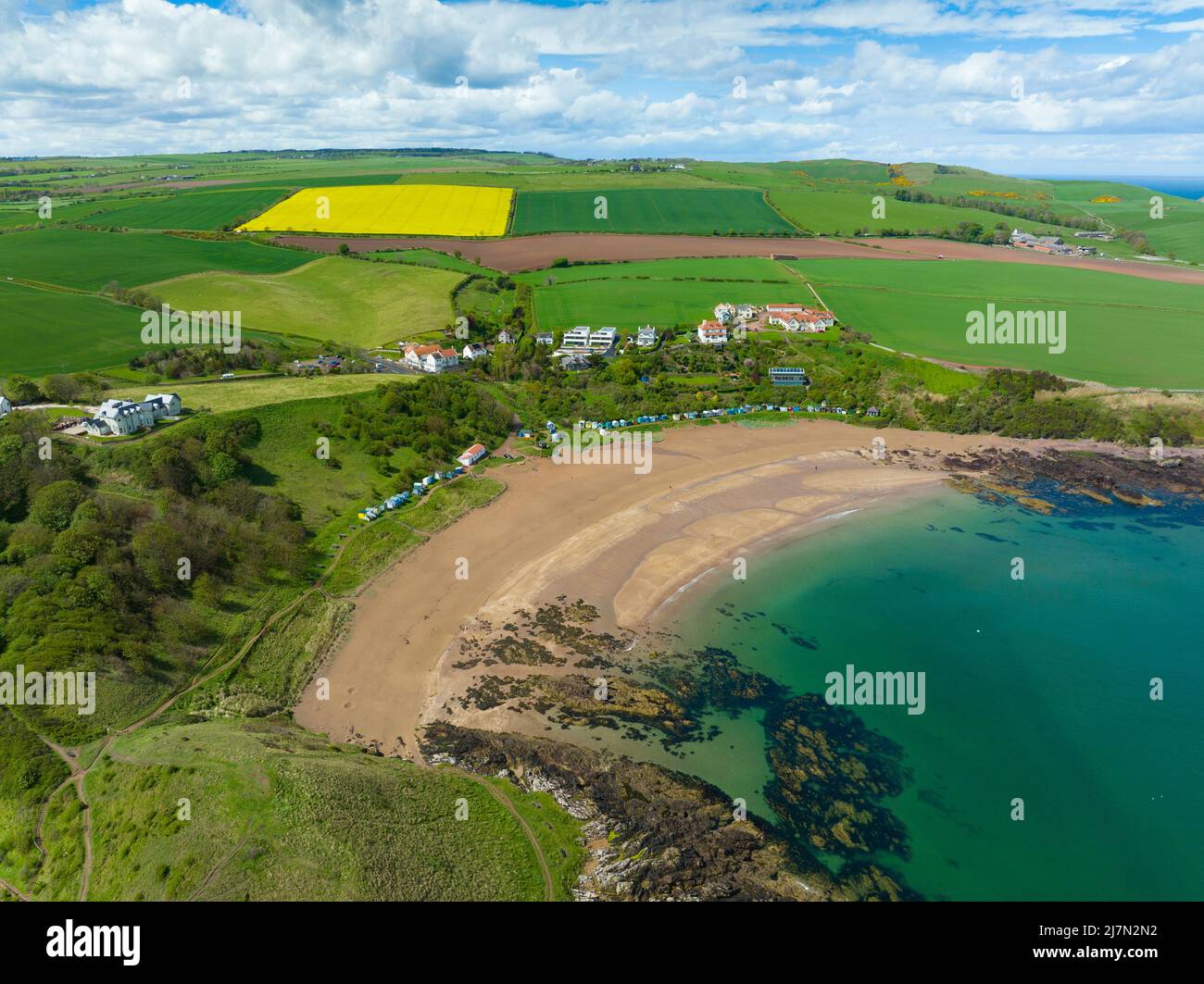Aerial view of Coldingham Sands beach at Coldingham Bay, Berwickshire ...