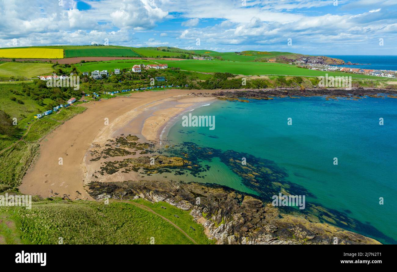 Aerial view of Coldingham Sands beach at Coldingham Bay, Berwickshire ...