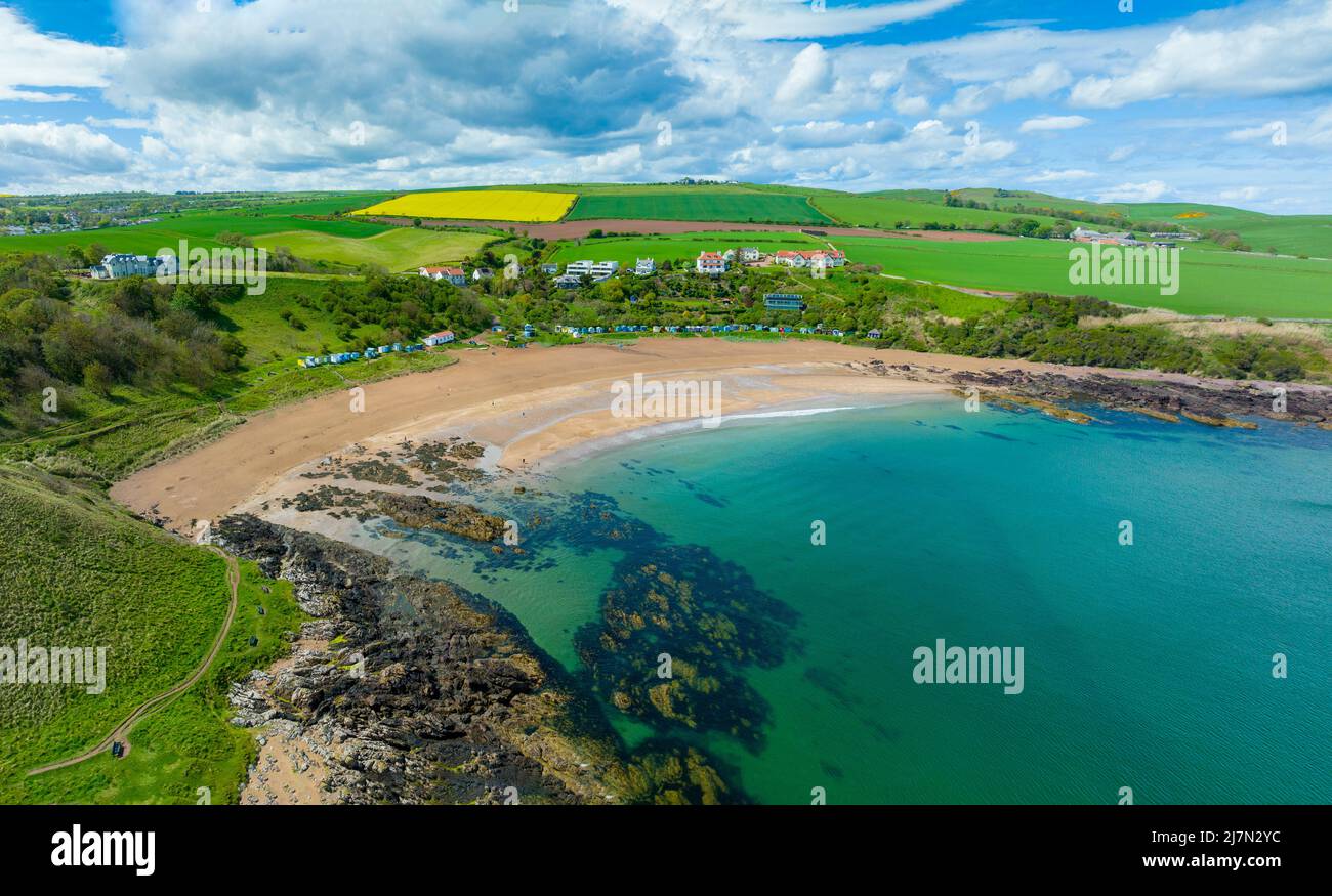 Aerial view of Coldingham Sands beach at Coldingham Bay, Berwickshire ...