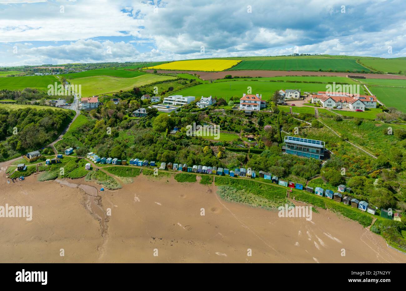 Aerial view of Coldingham Sands beach at Coldingham Bay, Berwickshire ...