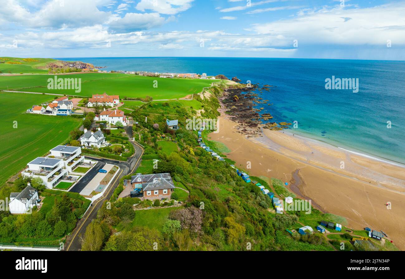 Aerial view of Coldingham Sands beach at Coldingham Bay, Berwickshire ...