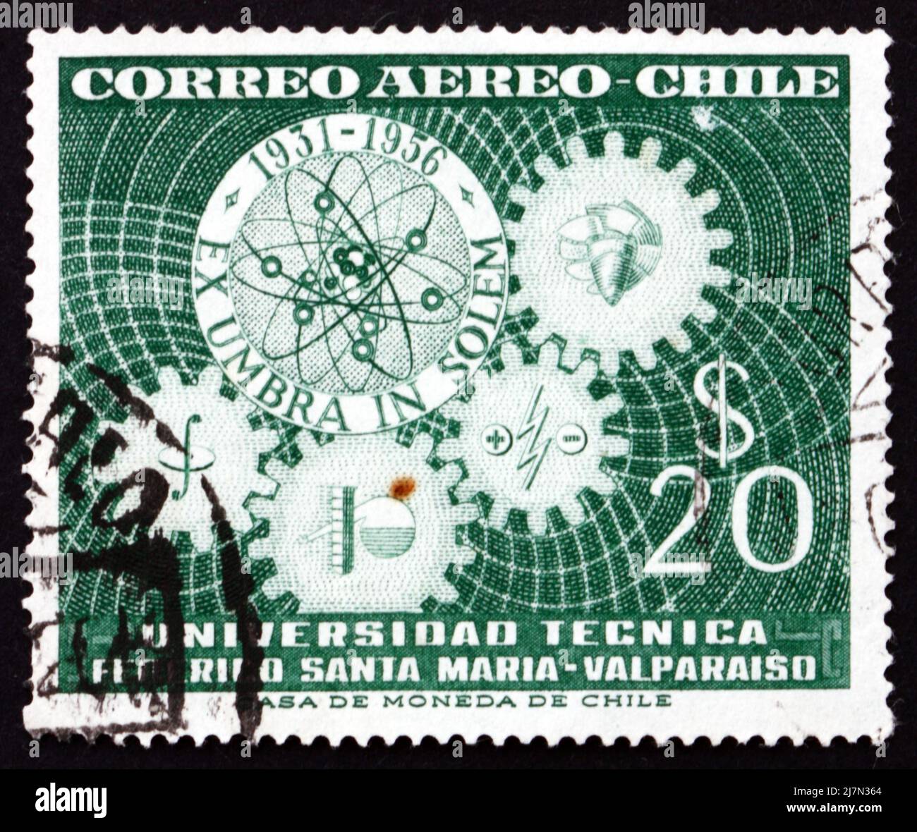 CHILE - CIRCA 1956: a stamp printed in the Chile shows Symbols of ...