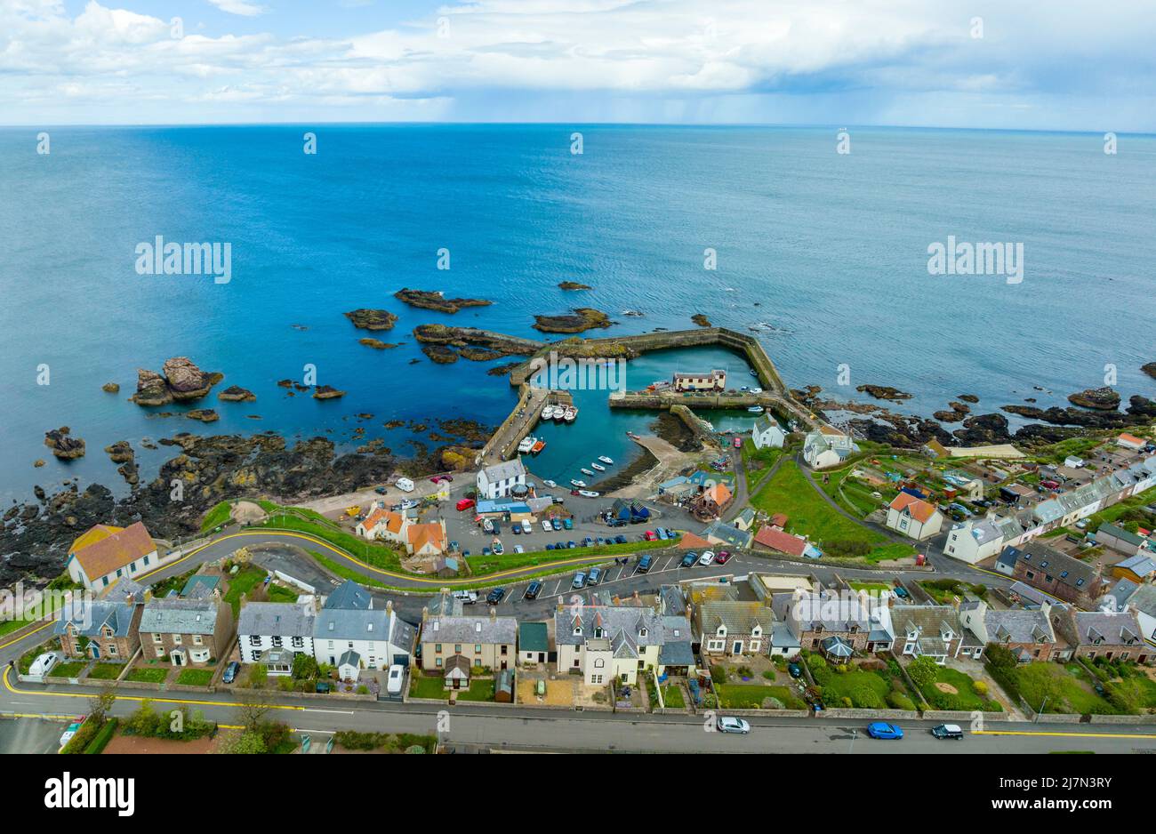 Aerial view of St Abbs harbour and village in Berwickshire, Scottish ...
