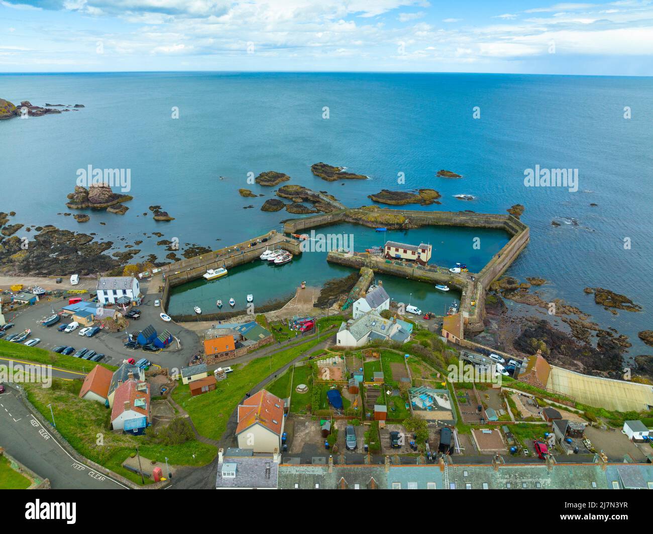 Aerial view of St Abbs harbour and village in Berwickshire, Scottish ...