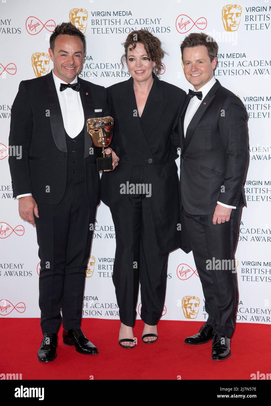 Olivia Colman (C) poses in the winner's room with Anthony McPartlin and ...
