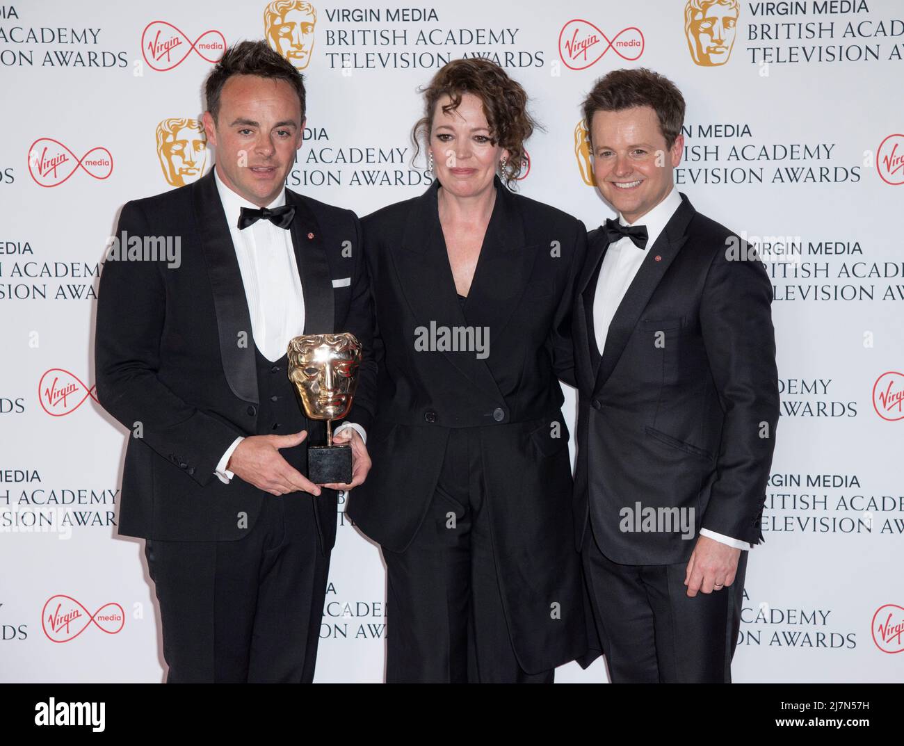 Olivia Colman (C) poses in the winner's room with Anthony McPartlin and ...