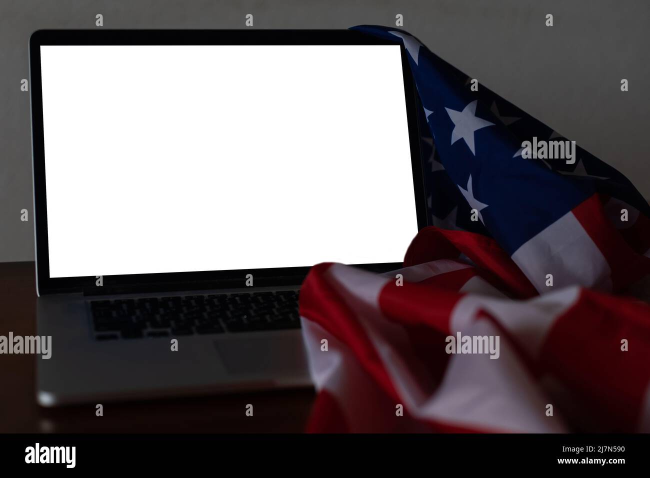 Laptop with USA flag, screen Isolated on white background Stock Photo ...