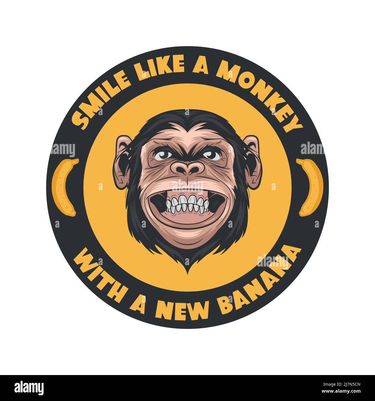 Smile Like a Monkey with a New Banana. Vector Hand Drawn Smiling ...