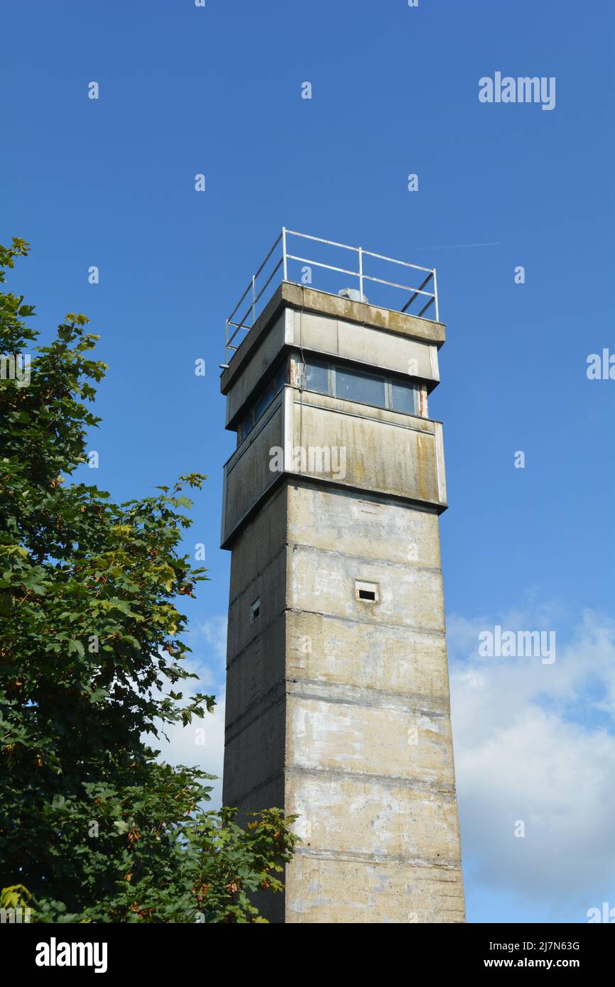 An old border watchtower of a former GDR border fortification, at the ...