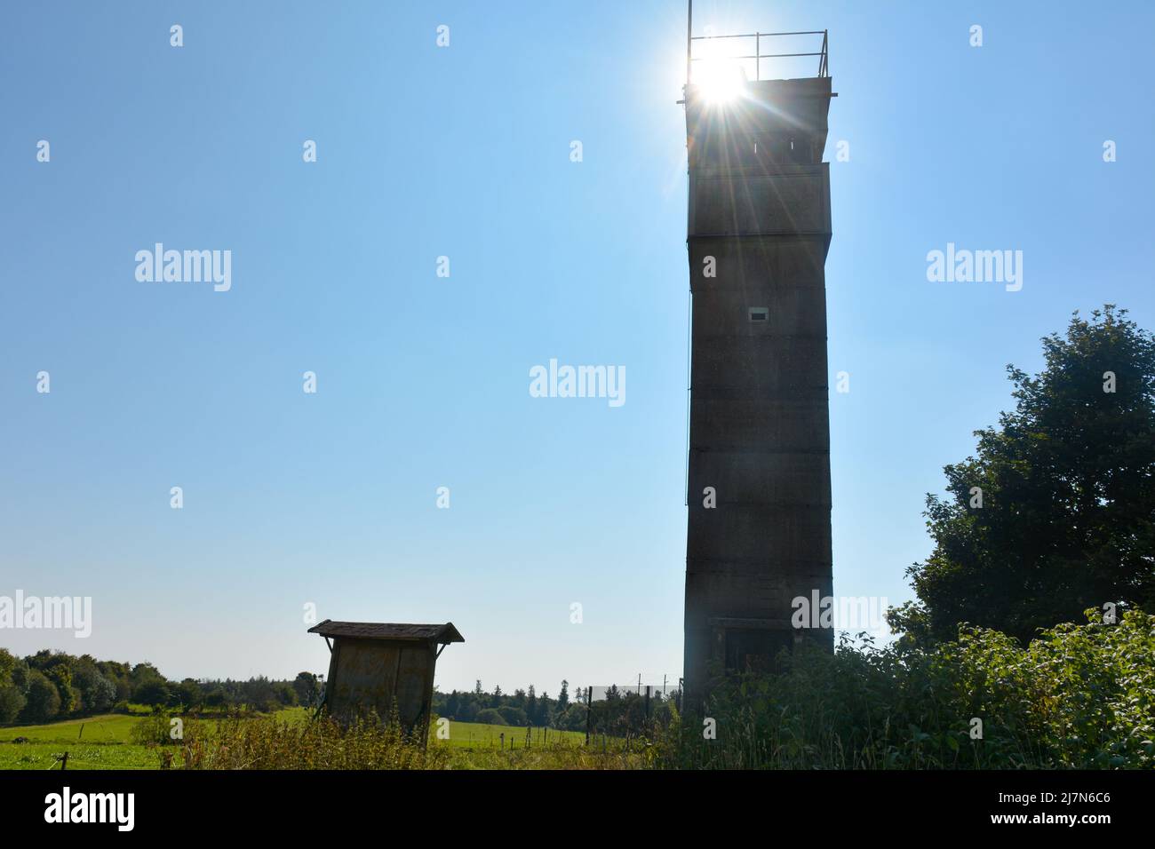 An old border watchtower of a former GDR border fortification, at the ...