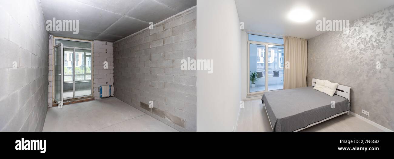 Comparison of a room in an apartment before and after renovation new ...