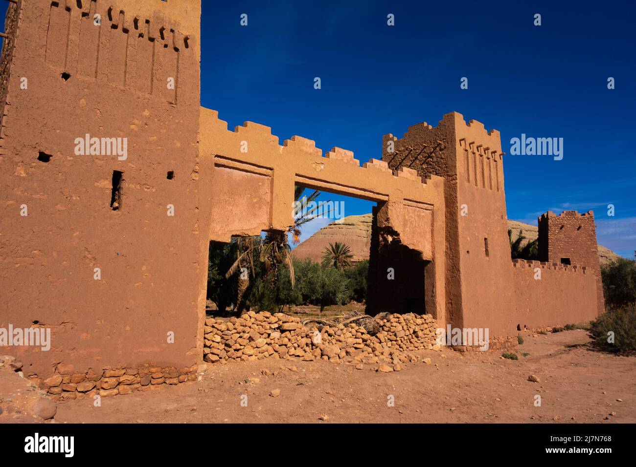 OUARZAZATE, MOROCCO - NOVEMBER 22; 2018 entrance gate to Ksar of Ait ...
