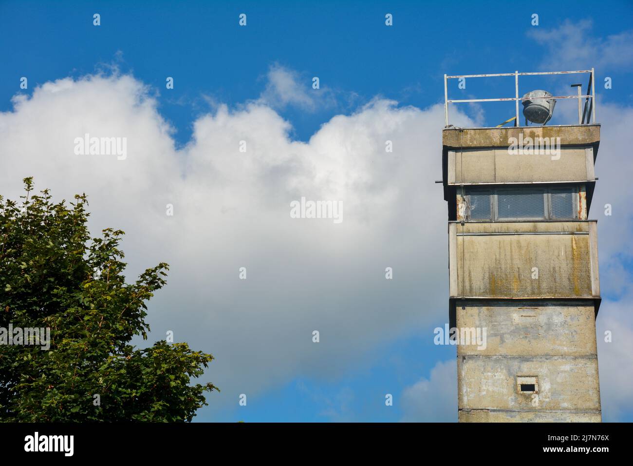 An old border watchtower of a former GDR border fortification, at the ...