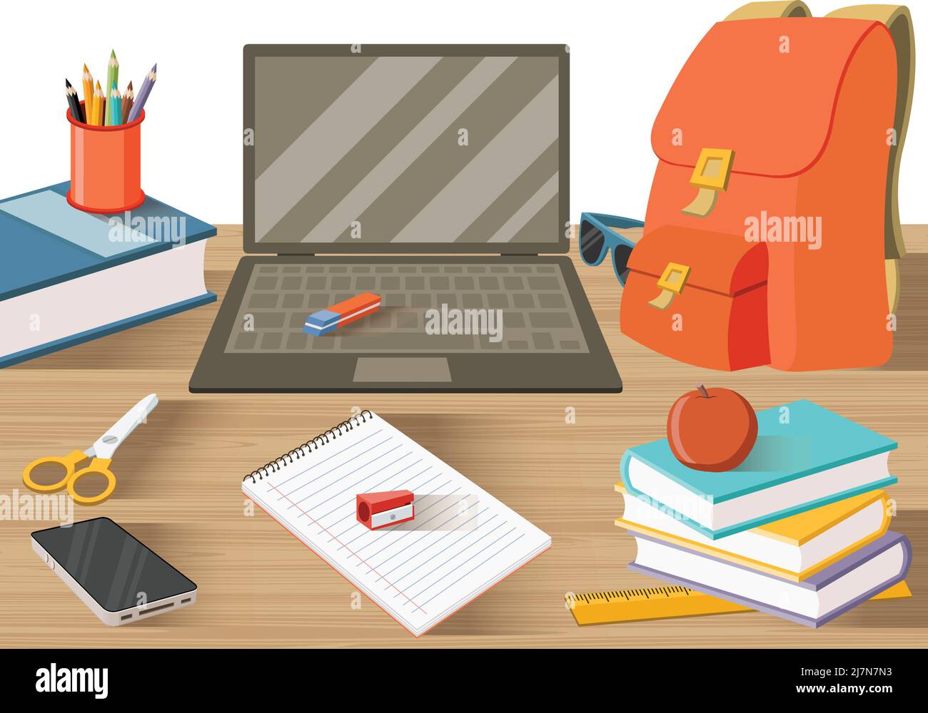 Table with student objects Stock Vector Images - Alamy