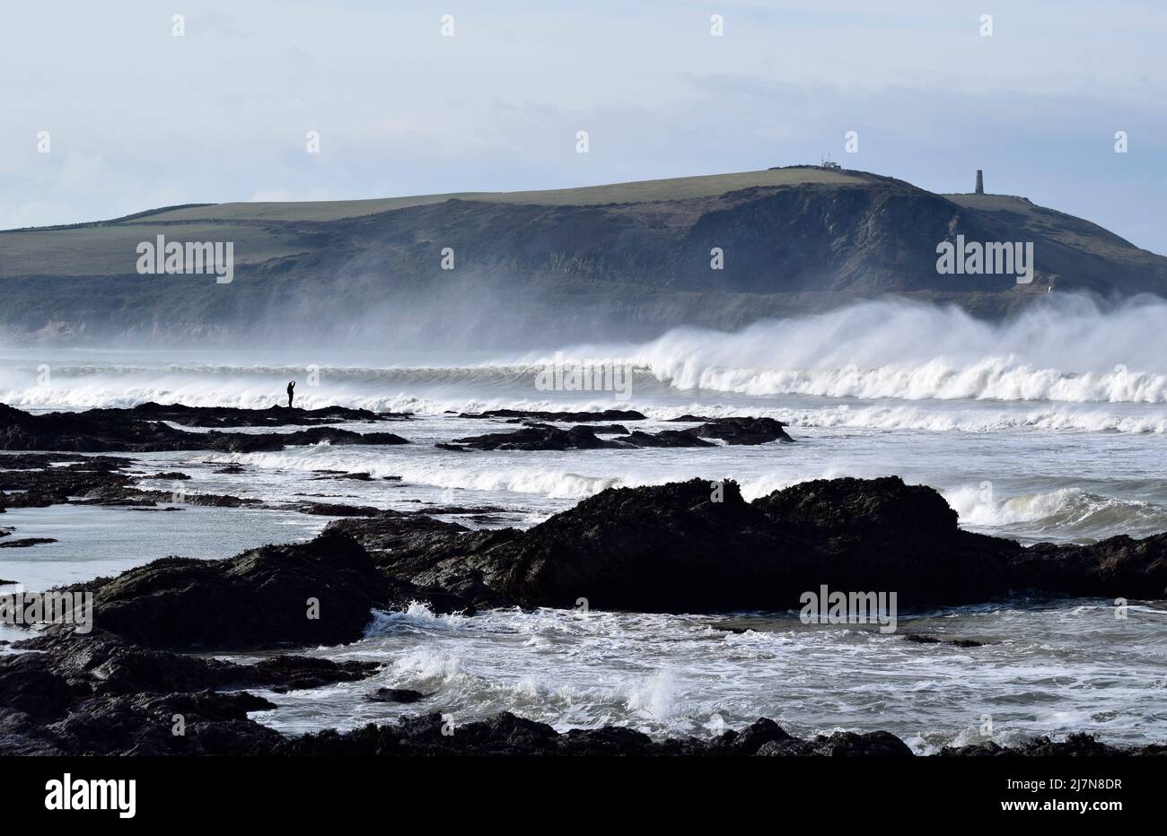 Strong offshore wind producing sizeable waves at Greenaway Beach, near ...