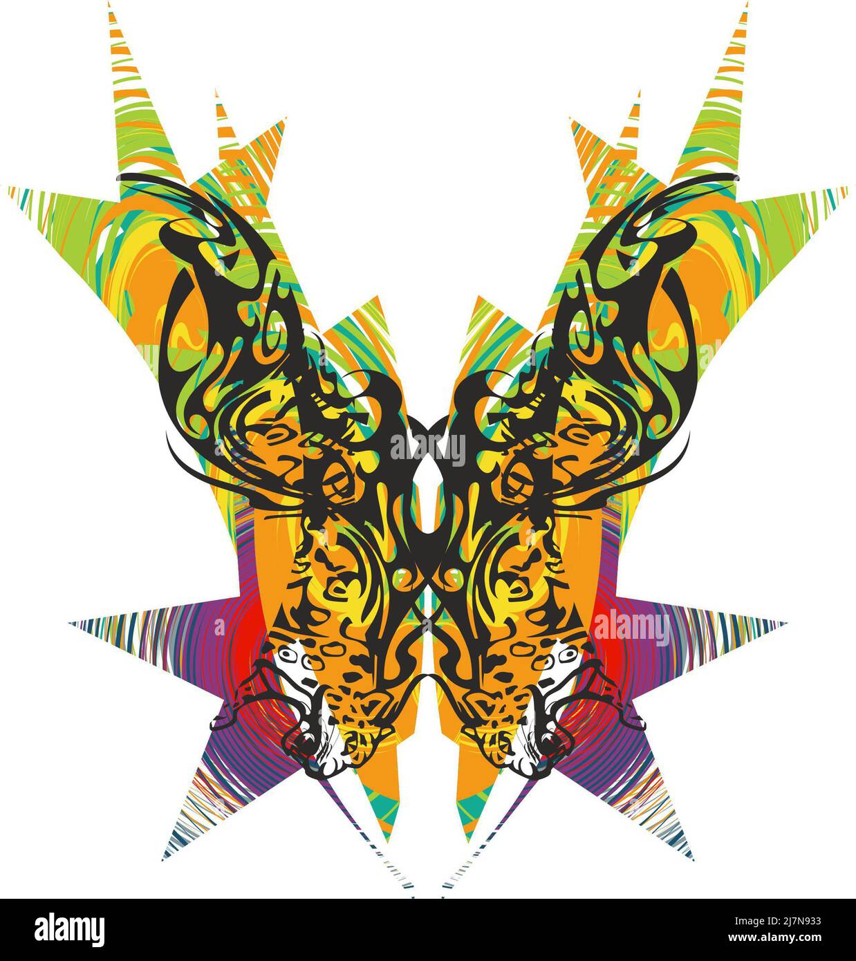 Colorful butterfly wings with leopard and stars patterns on white ...