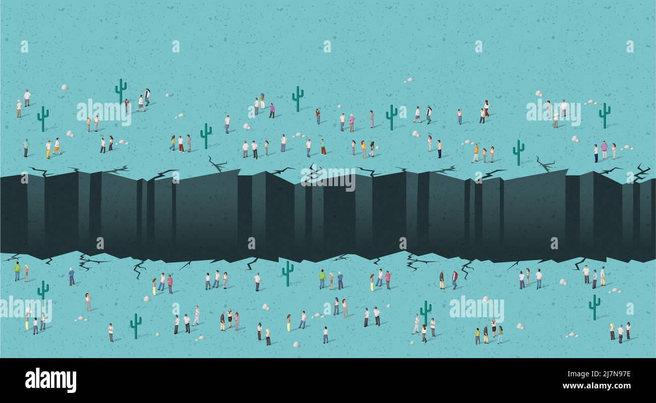 Two groups of people separated by cracked floor. Abyss Stock Vector ...